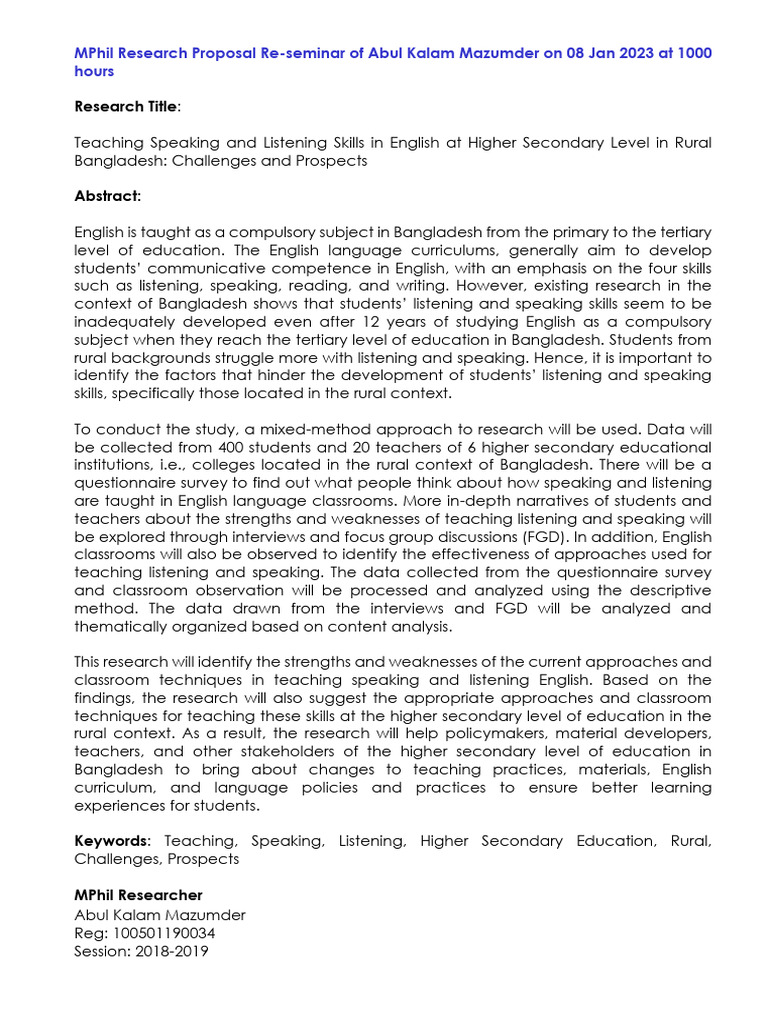 Abstract - Teaching Speaking and Listening Skills in English | PDF