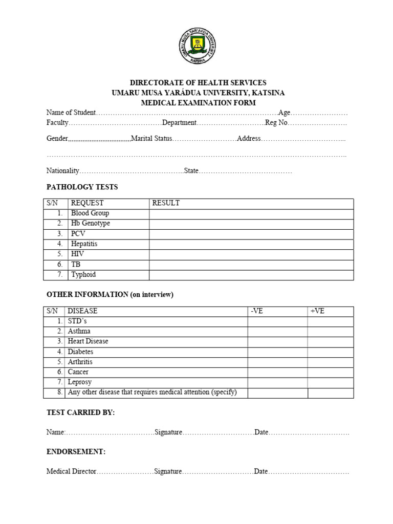 Student Medical Examination Form | PDF