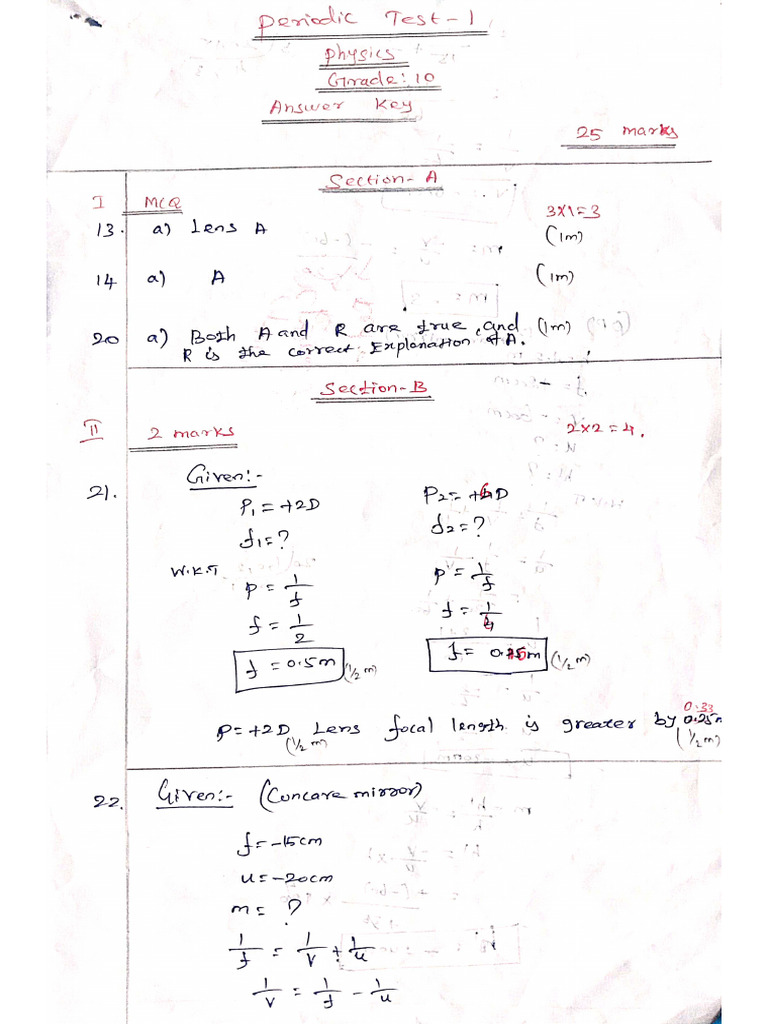 PT-1 Physics Answer Key | PDF