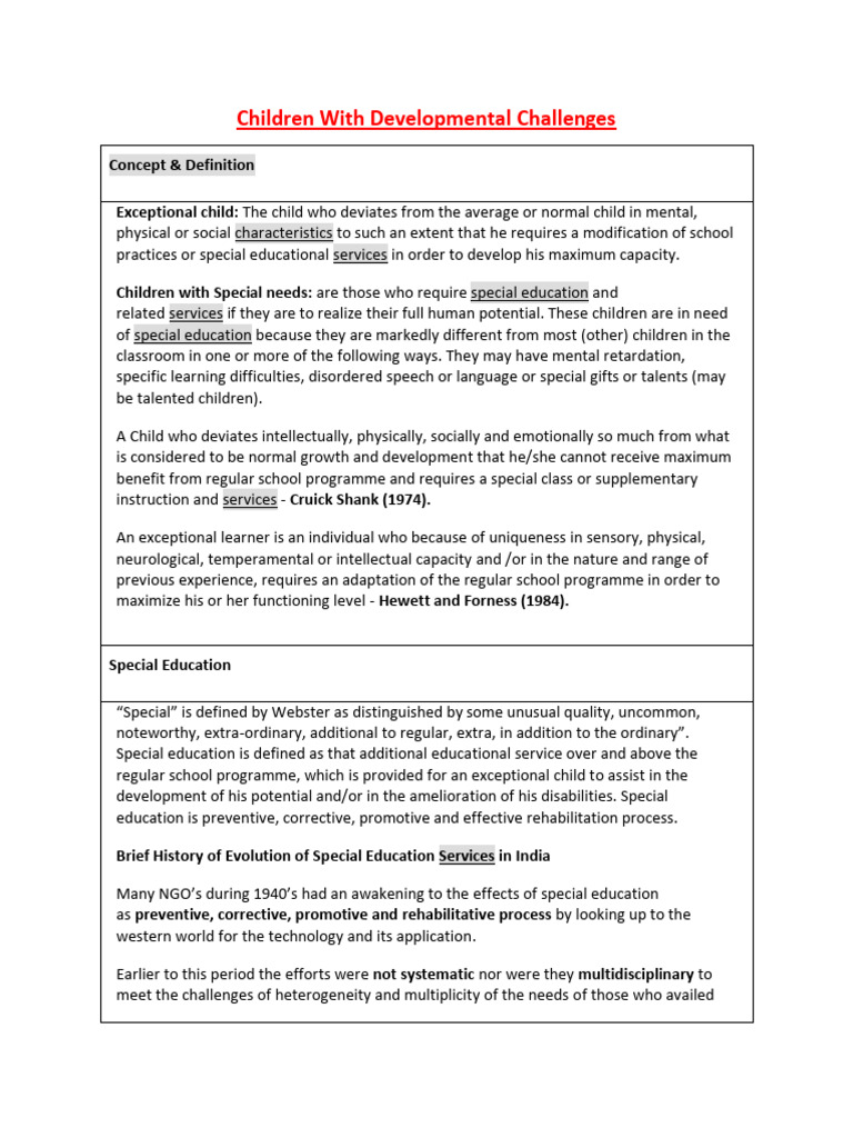 Children With Developmental Challenges | PDF