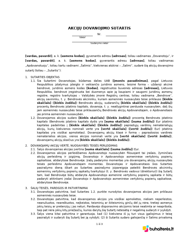 Akciju Dovanojimo Sutartis | PDF