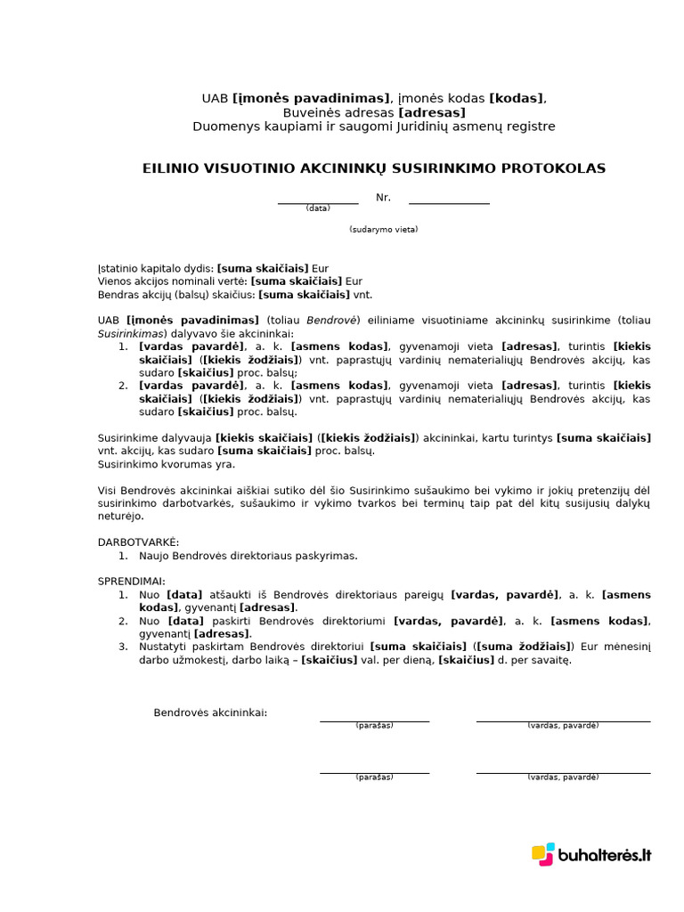 UAB Akcininku Sprendimas Del Direktoriaus Paskyrimo 2 Akcininkai | PDF