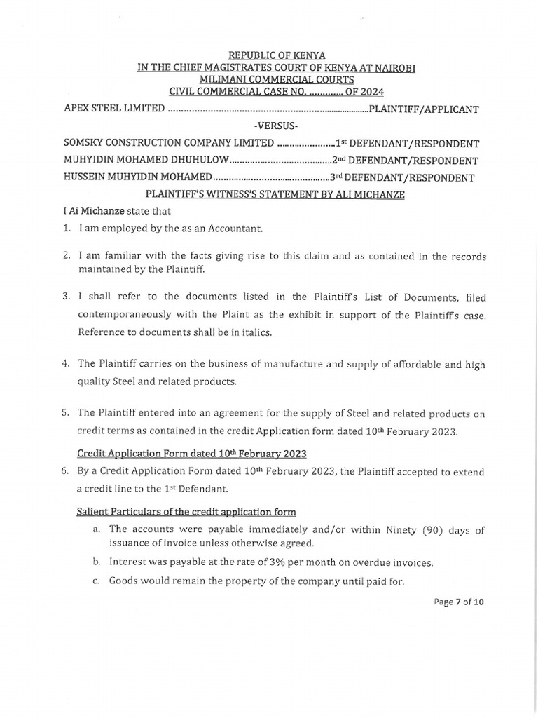 Plaintiff Witness Statement | PDF