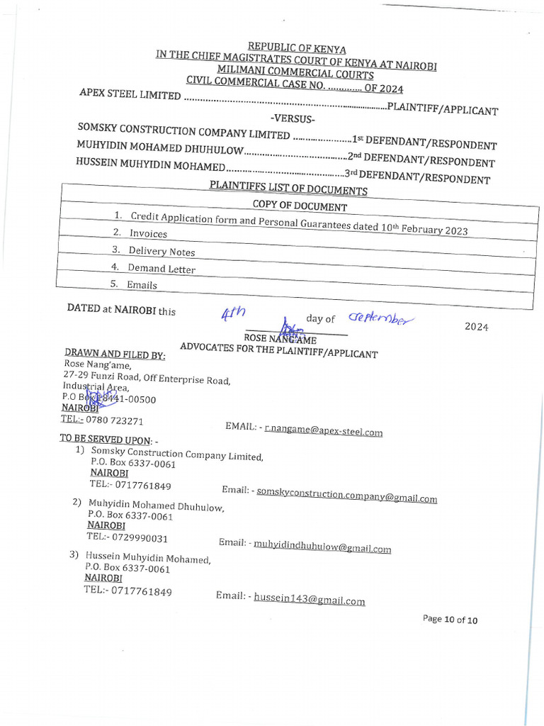 Plaintiff List of Documents | PDF