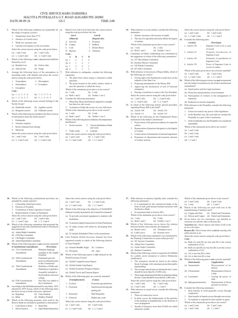 Test Uppsc Gs-I 08-09-24 Eng. | PDF