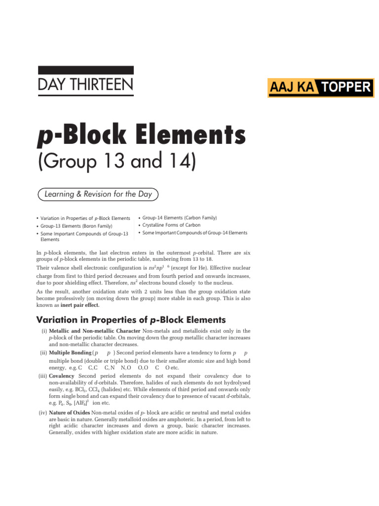 Block Elements: (Group 13 and 14) | PDF