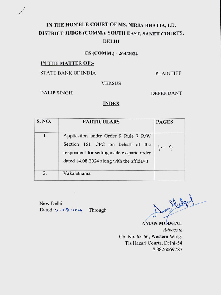 Dalip Singh Ex Parte Application | PDF