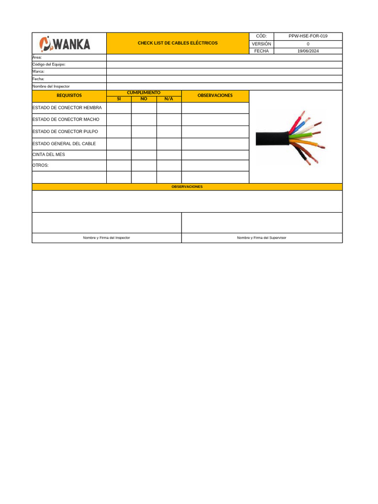 Ppw-hse-For-019 Check List Cables Eléctricos | PDF
