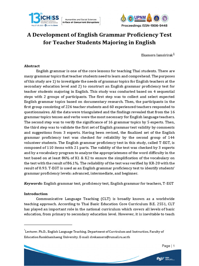 A Development of English Grammar Proficiency Test For Teacher Students ...