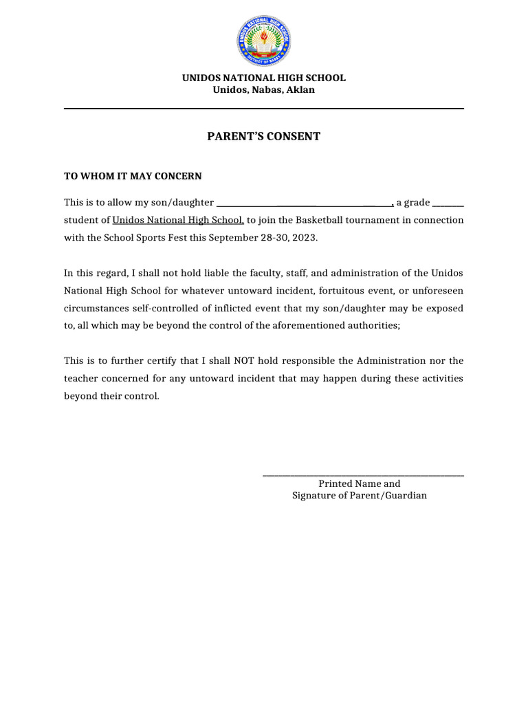Parent Consent for Basketball Tournament | PDF | Career & Growth ...