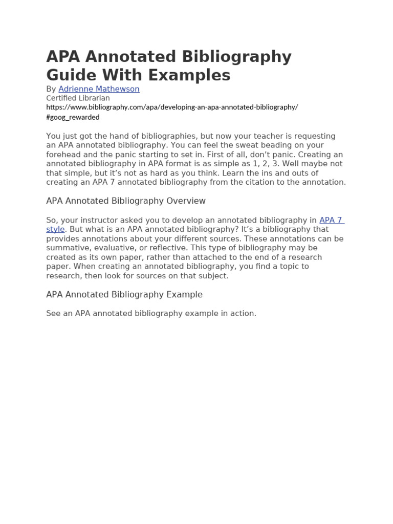 APA Annotated Bibliography Guide With Examples | PDF