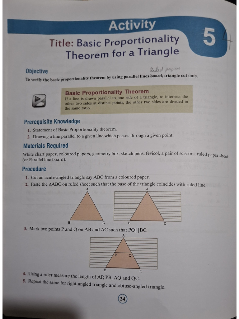 Activity 4 Basic Proportionality Theorem For A Triangle | PDF