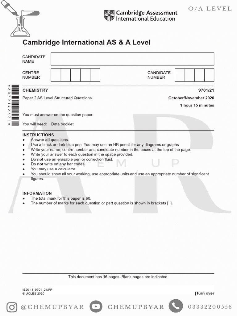 Cambridge International AS & A Level: Chemistry 9701/21 | PDF