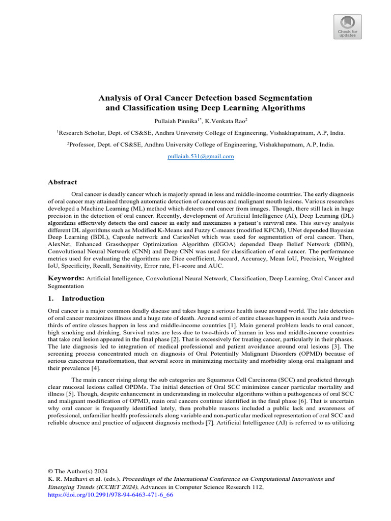 Analysis of Oral Cancer Detection Based Segmentation and Classification ...