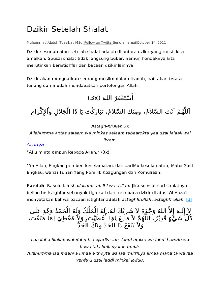 Dzikir Setelah Shalat: Artinya | PDF