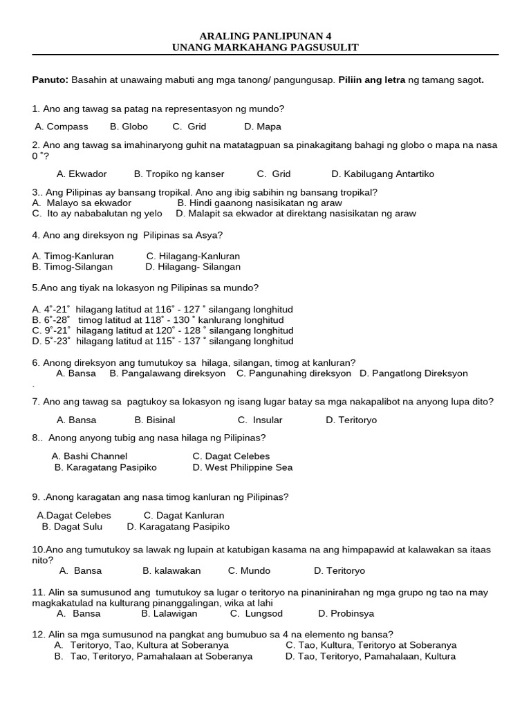 Ap4 Q1 - QT 24-25 - Matatag | PDF