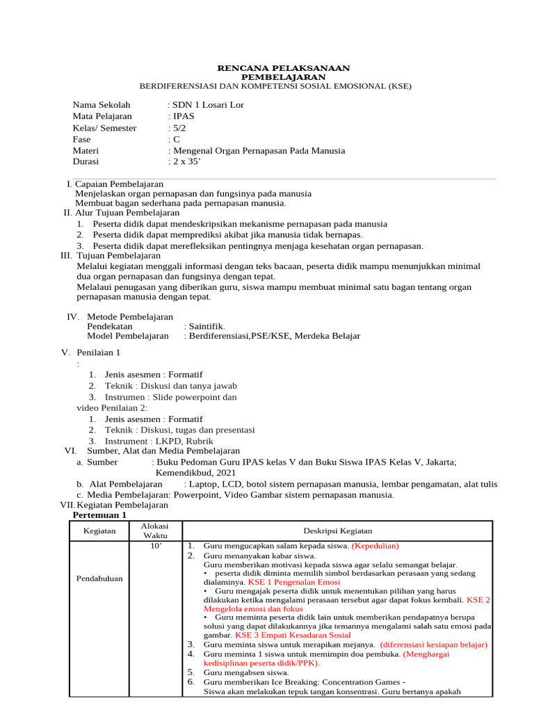 RENCANA PELAKSANAAN PEMBELAJARAN IPAS Pak Wawan | PDF
