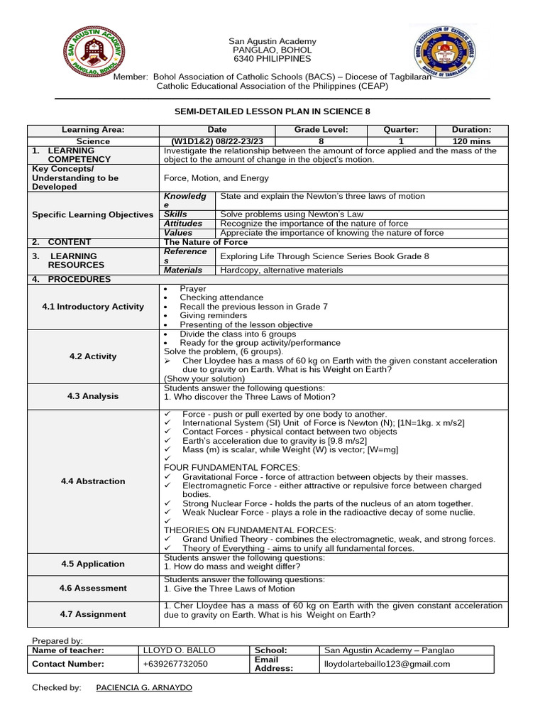 G8 Science Q1 Lesson Plan | PDF