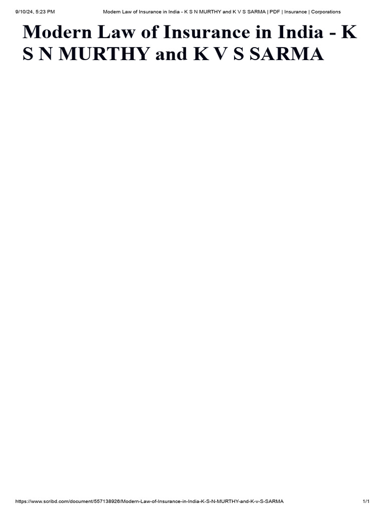 Modern Law of Insurance in India - K S N MURTHY and K V S SARMA - PDF ...