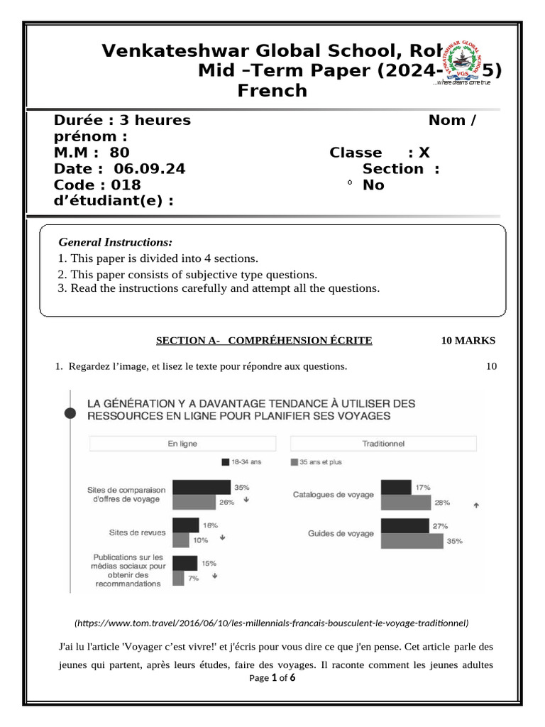 FRENCH Class 10 MID TERM PAPER 2024-25-2 | PDF