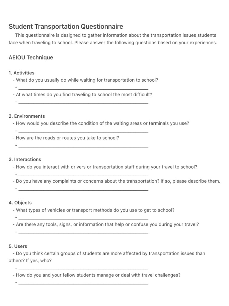 Student Transportation Questionnaire | PDF