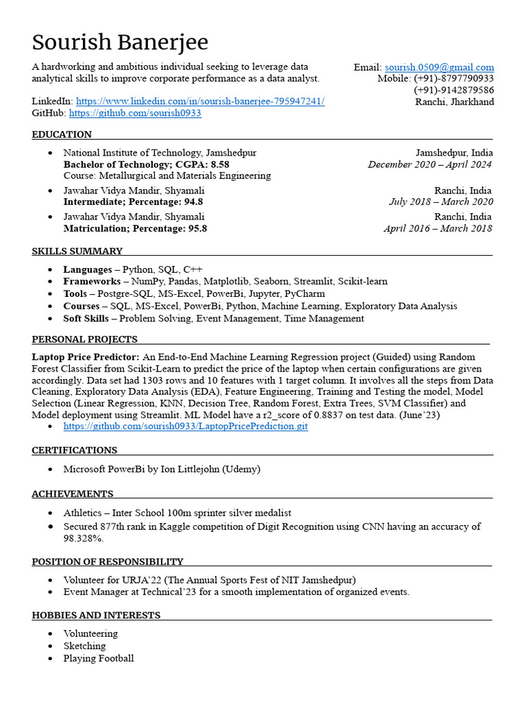 Sourish Banerjee Resume-1 | PDF