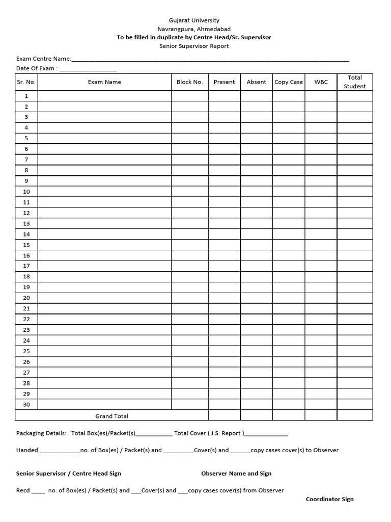 Sr. Supervisor Report | PDF