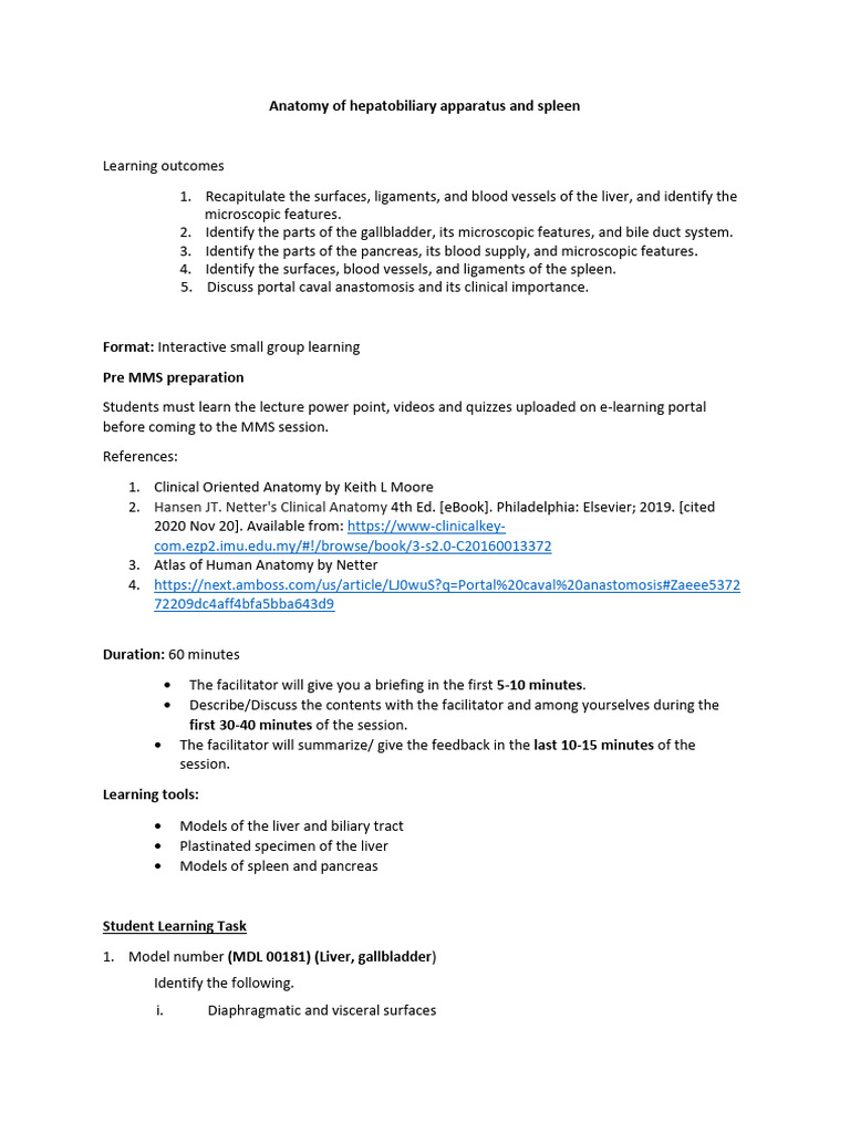 Study guide - Anatomy of hepatobiliary apparatus and spleen-merged | PDF