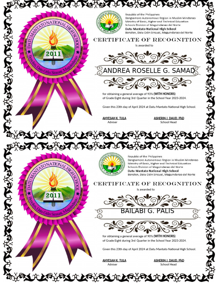 GRADE 7 HONORS Certificate Usman - 072223 | PDF