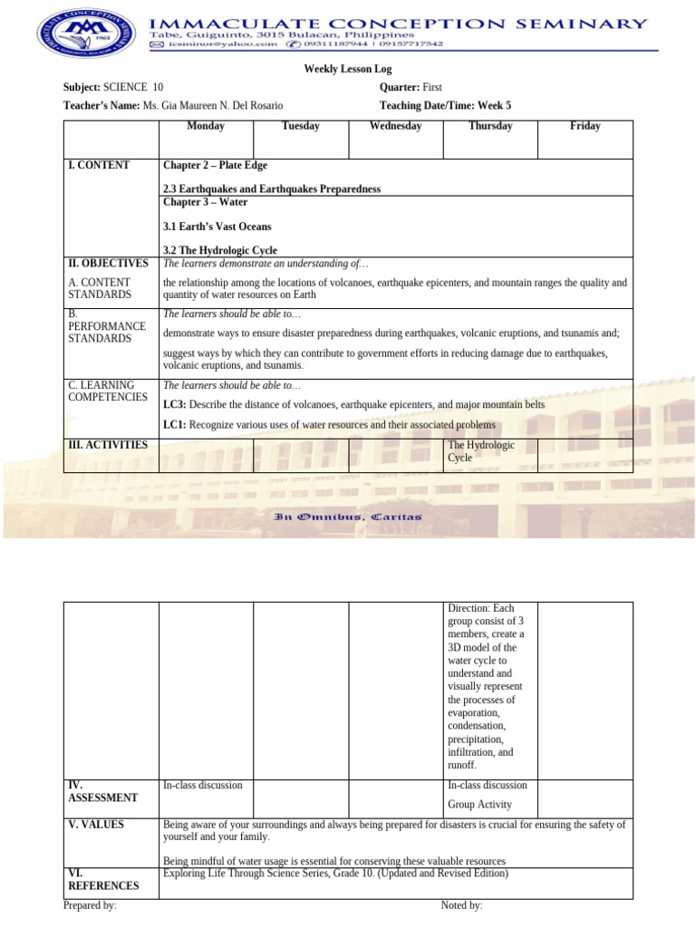 1st-Quarter-Lesson-Log-Grade 10 - Week 5 | PDF