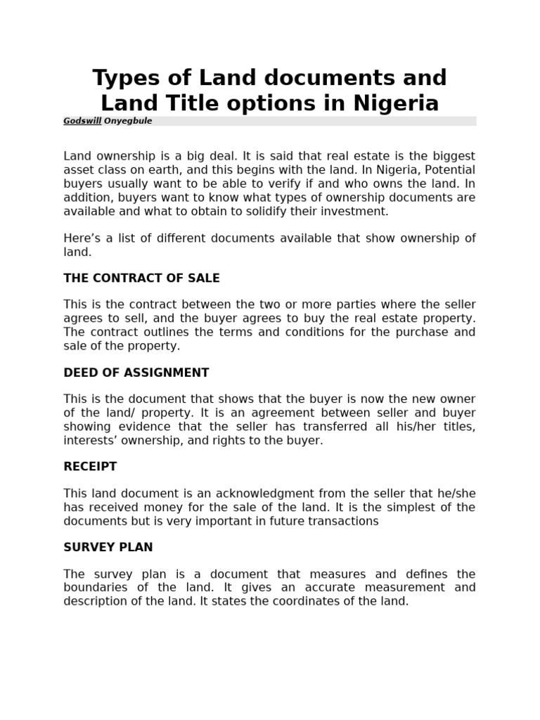 Types of Land Documents and Land Title Options in Nigeria | PDF