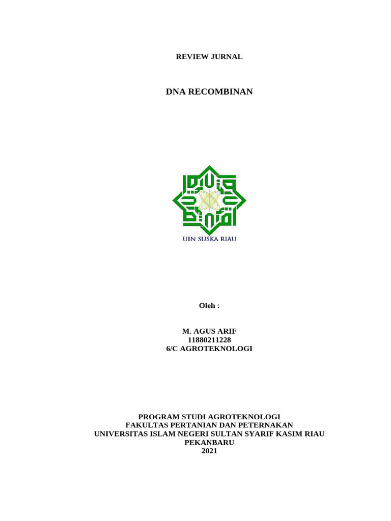Review Jurnal DNA Recombinan M. Agus Arif (11880211228) | PDF