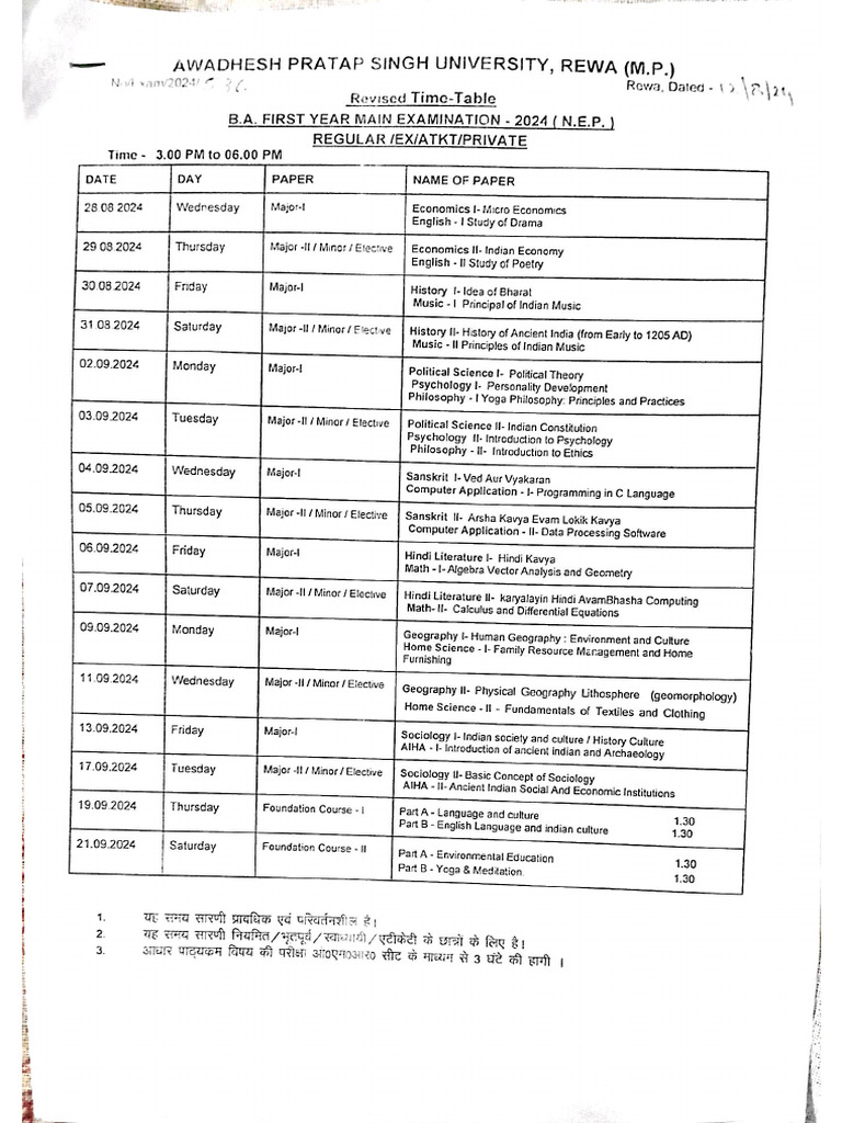 Nep I Year Time Table | PDF