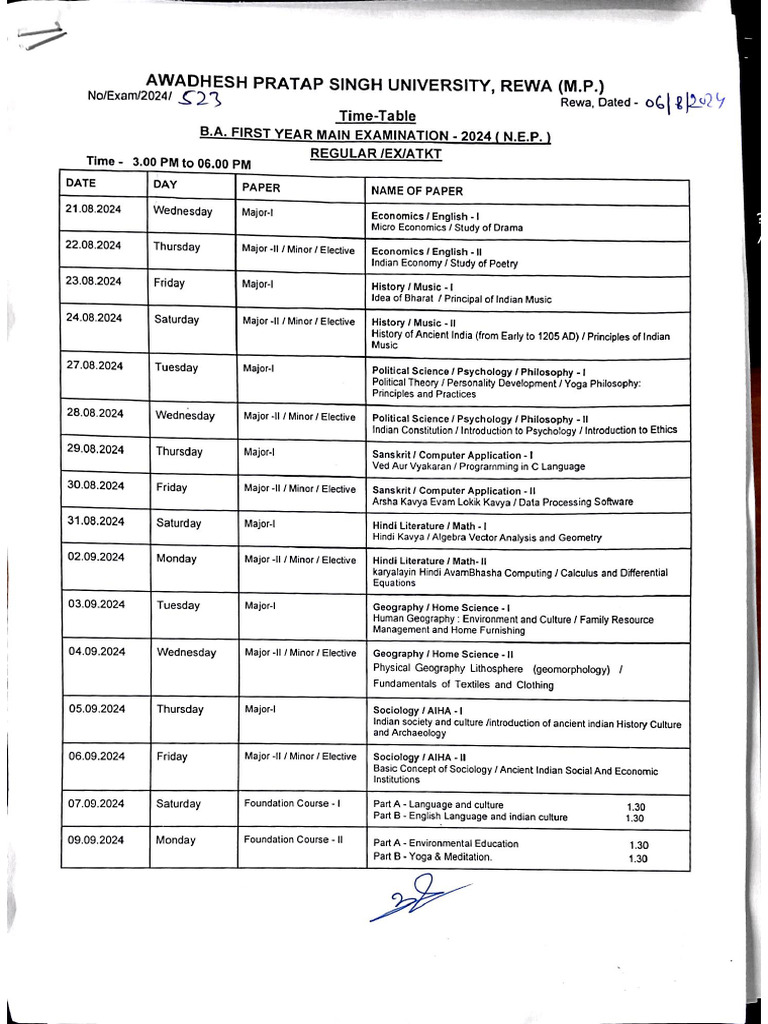 Nep First Year Time Table | PDF