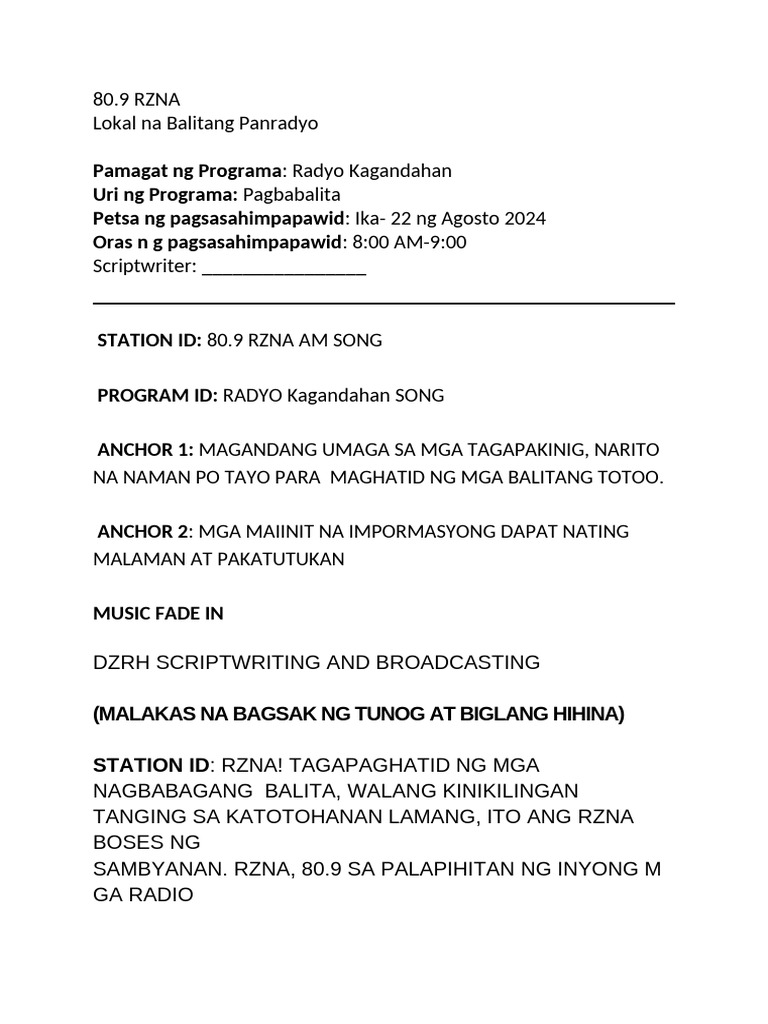 Final Radio broadcasting script | PDF