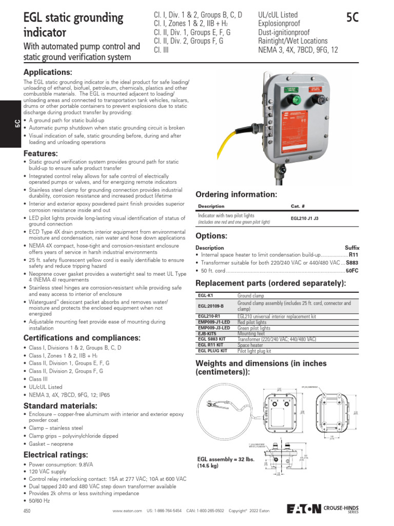 Crouse Hinds Egl Static Grounding Indicator Catalog Page | PDF