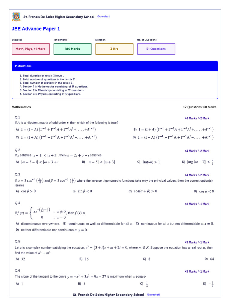 Jee Advanced Paper 1 Final | PDF