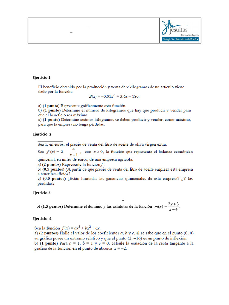 1 EJERCICIOS APLICACIÓN DERIVADA I | PDF