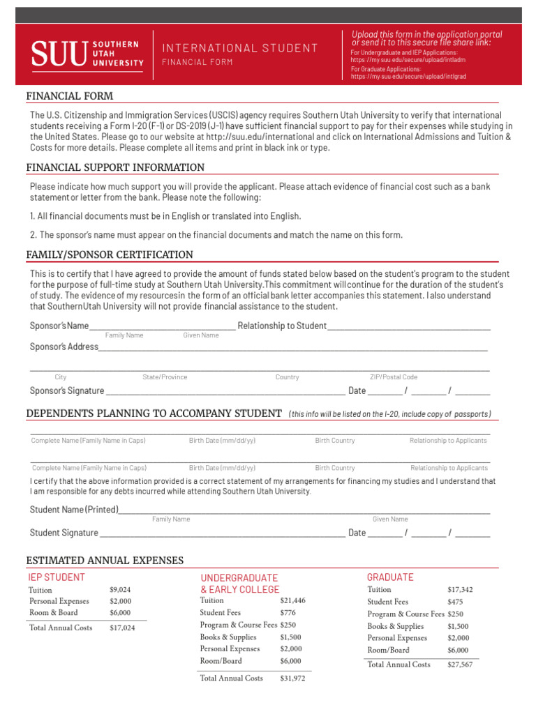 International Student Financial Form | PDF | Expense | Tuition Payments