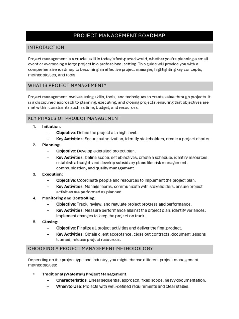 Project Management Roadmap - Notes | PDF