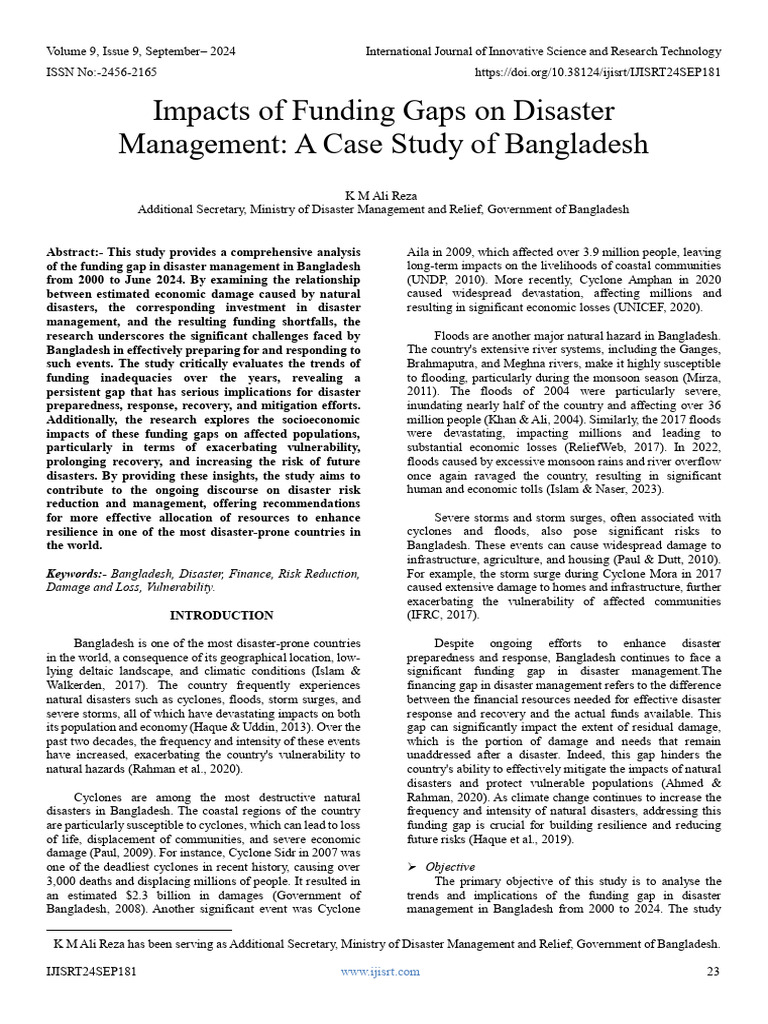 Impacts of Funding Gaps On Disaster Management: A Case Study of ...