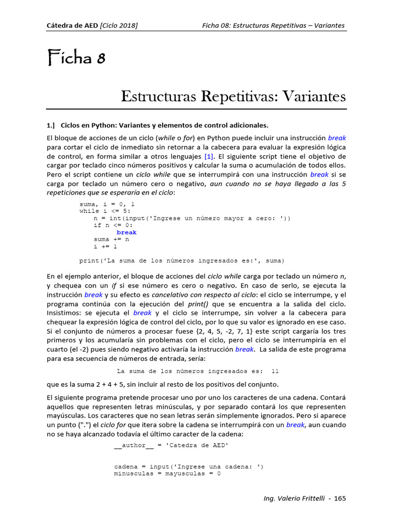 Ficha 08 (2018) - Estructuras Repetitivas - Variantes (Python) | PDF