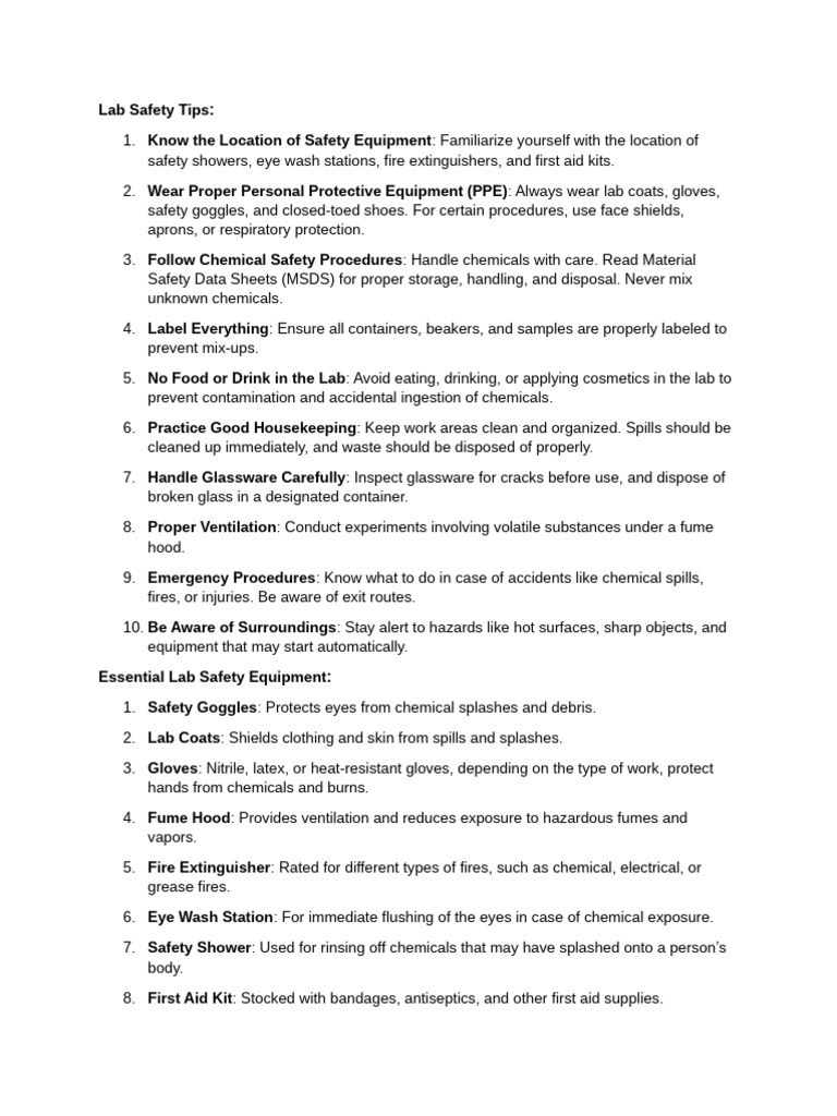 Lab Safety Tips and Equipment | PDF