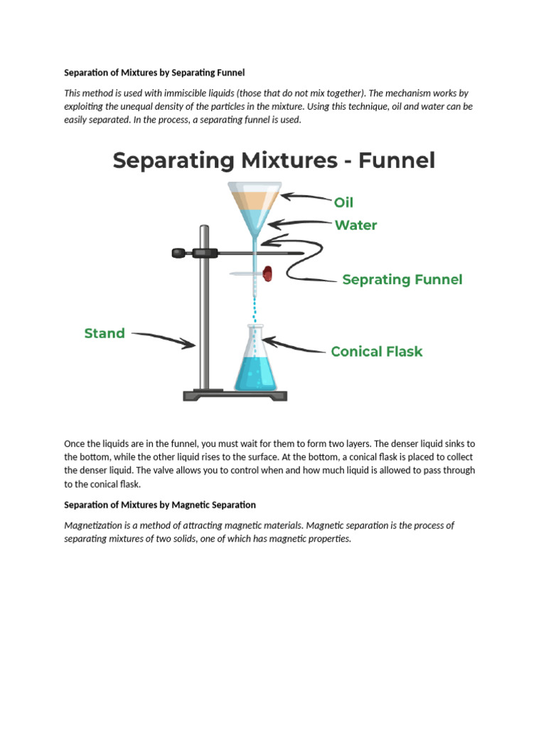 Separation of Mixtures by Separating Funnel | PDF