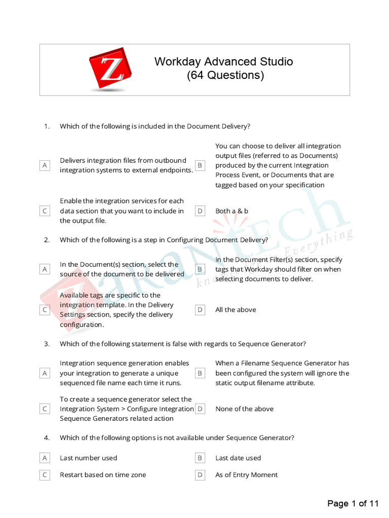 Workday Advance Studio Questions | PDF