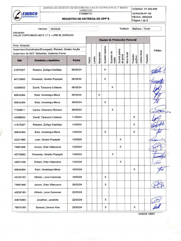 Registro de EPP MARZO | PDF