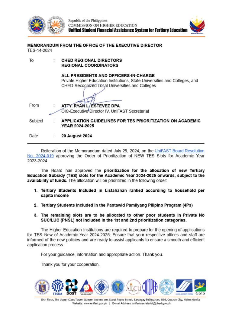 TES 14 2024 Information On The TES Application AY 2024 2025 .Docx 1 | PDF