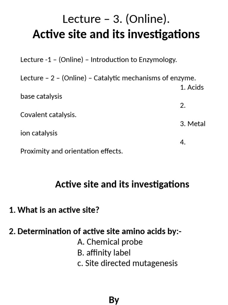 Active Site and Its Investigation by Chemical Probe | PDF