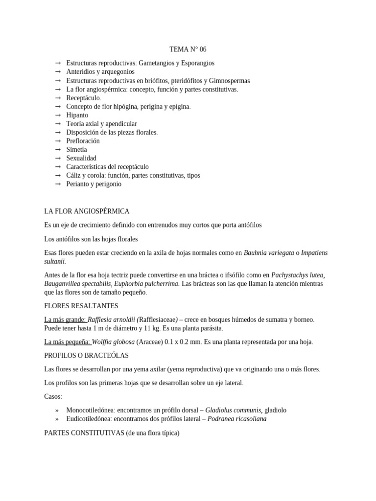 TEMA 6 - ESTRUCTURAS REPRODUCTIVAS - FLOR PARTE 1 | PDF