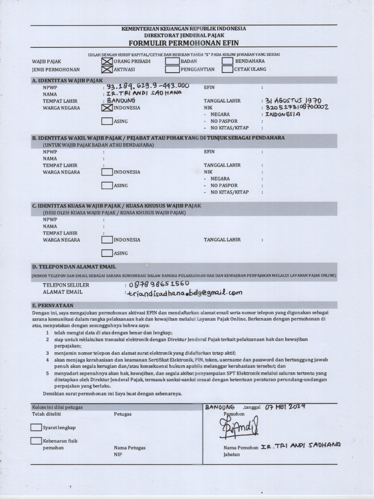 Form Efin KPP Garut | PDF
